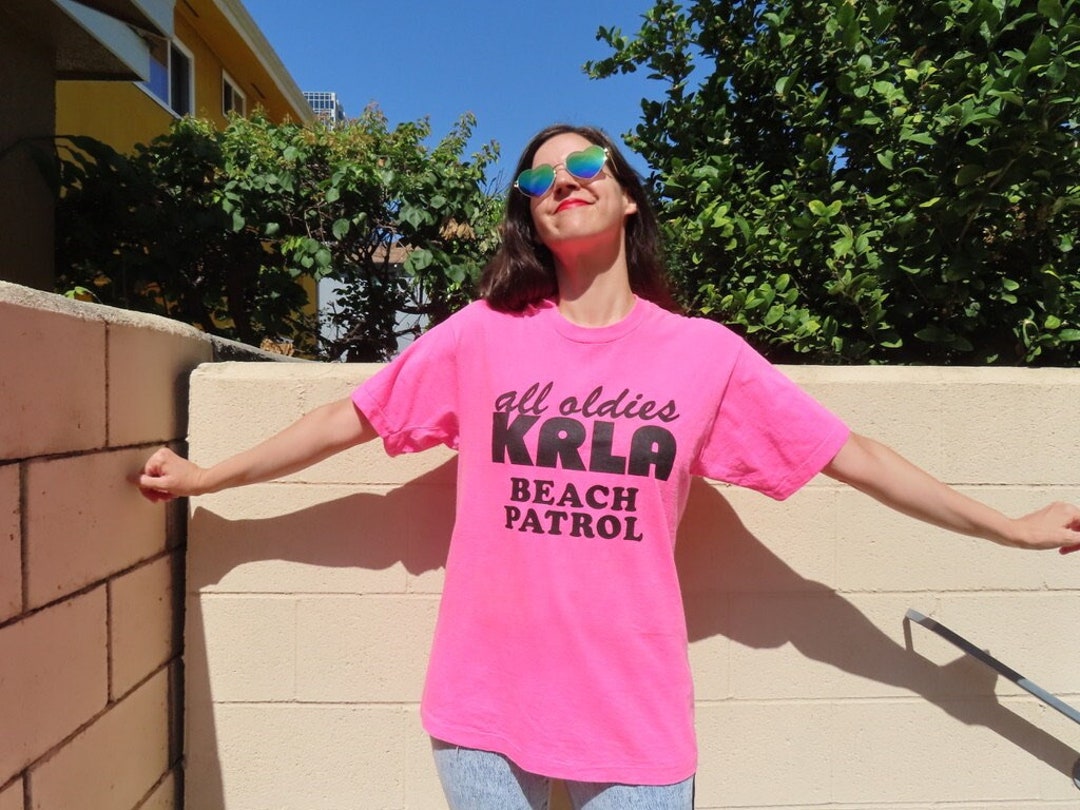 1990s Neon T-shirt Pink Beach Patrol All Oldies Radio Station KRLA ...