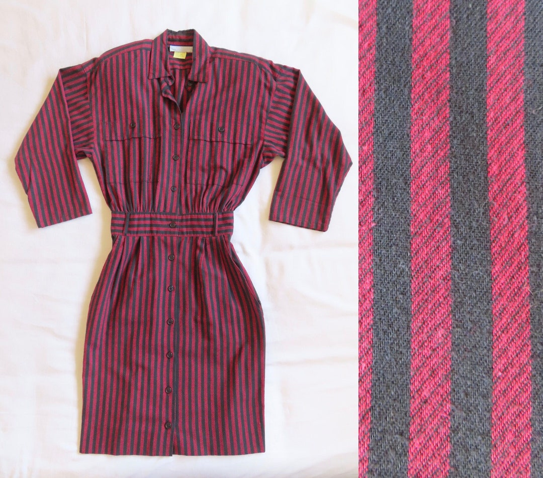 1980s Striped Dress Red Black Carol Anderson Belted Dolman Sleeve ...