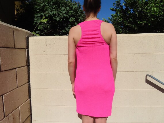 1980s Neon Dress Bright Pink Stretchy Racerback Tank … - Gem
