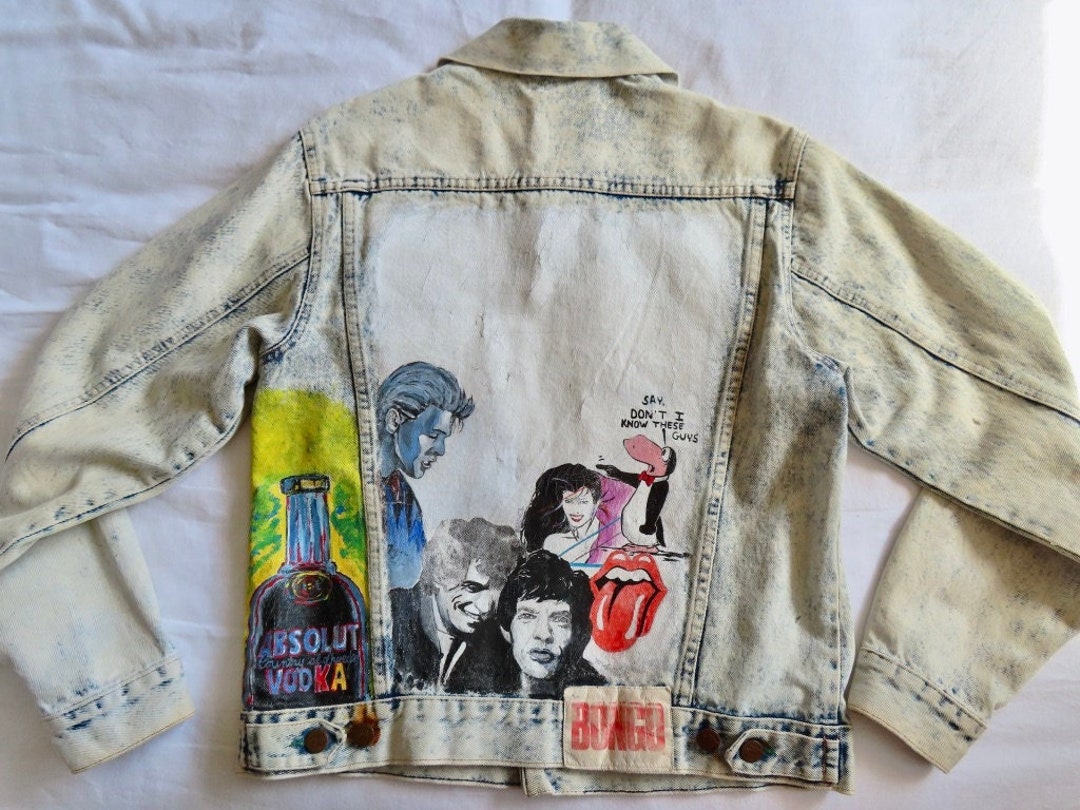 1980s Handpainted Jacket Absolut Vodka Mick Jagger Rolling Stones Patrick Nagel Bloom County ...