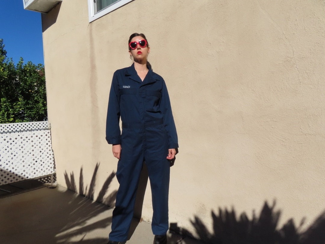 1980s Mechanic Jumpsuit Blue Coveralls Zip Front Long Sleeve Utility ...
