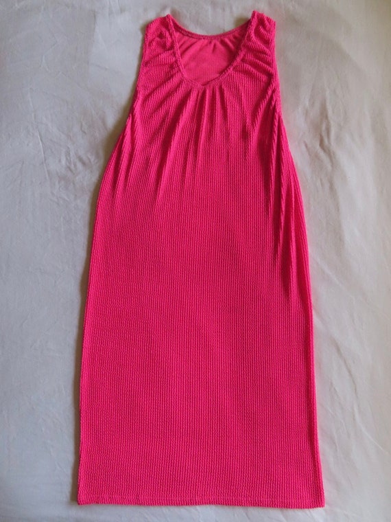 1980s Neon Dress Bright Pink Stretchy Racerback Tank … - Gem