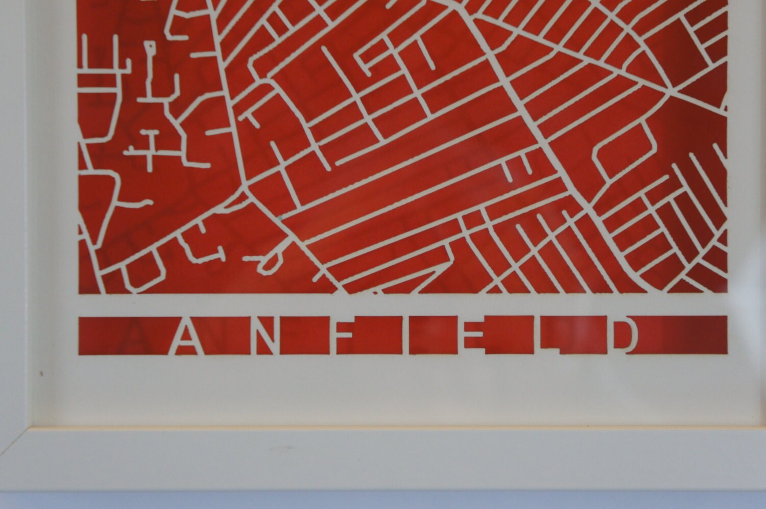 Liverpool Anfield Laser Cut Map Shadow Frame White Stadium Map Football ...