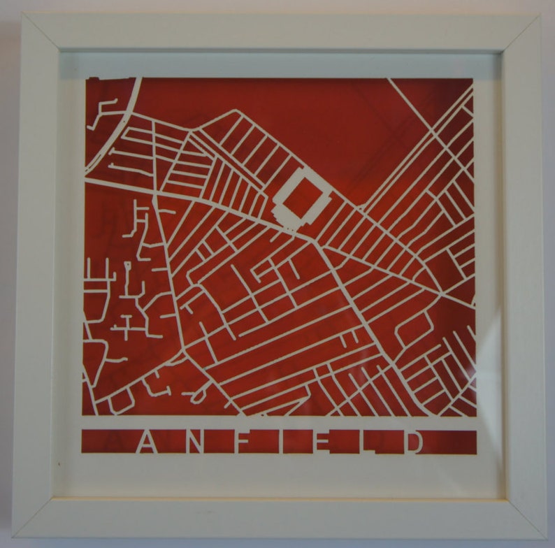 Liverpool Anfield Laser Cut Map Shadow Frame White | Etsy
