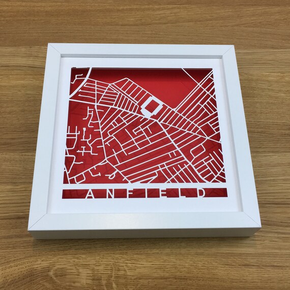 Liverpool Anfield Laser Cut Map Shadow Frame White | Etsy