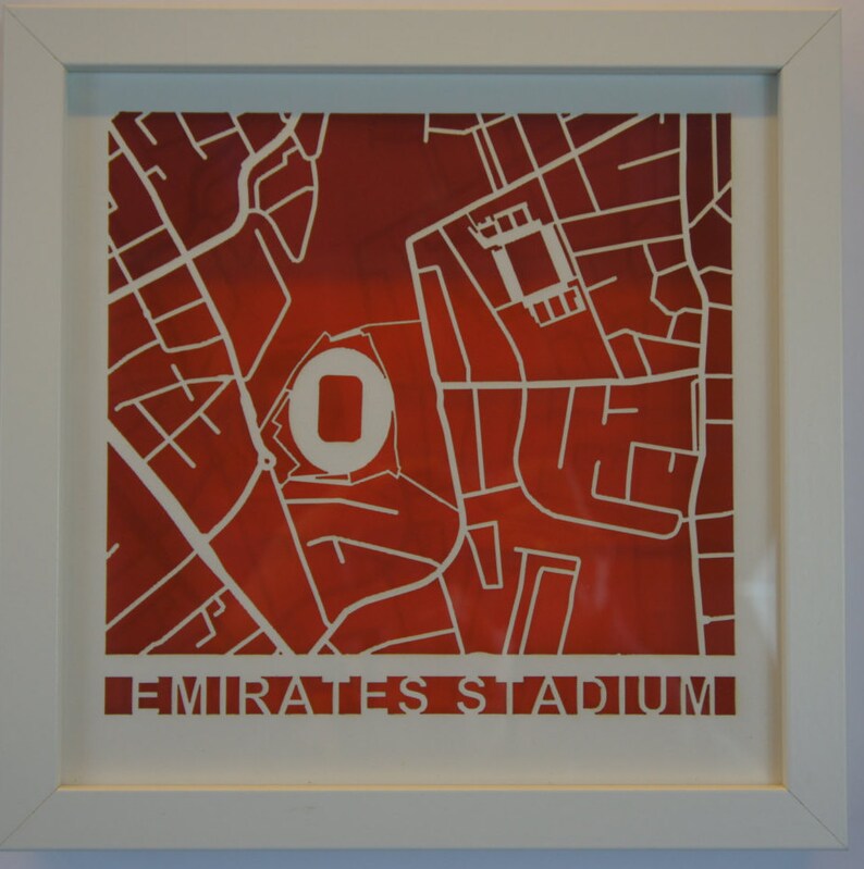 Arsenal Emirates Stadium Laser Cut Map Shadow Map White Frame Stadium ...