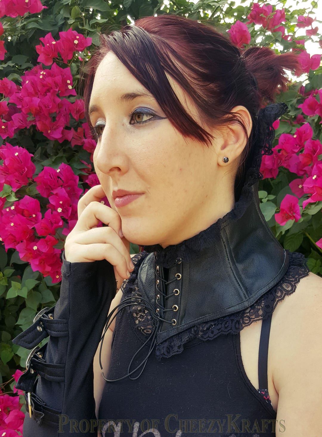 Black Leather High Back Neck Corset, Steel Boning, Formal Wear, Lace ...