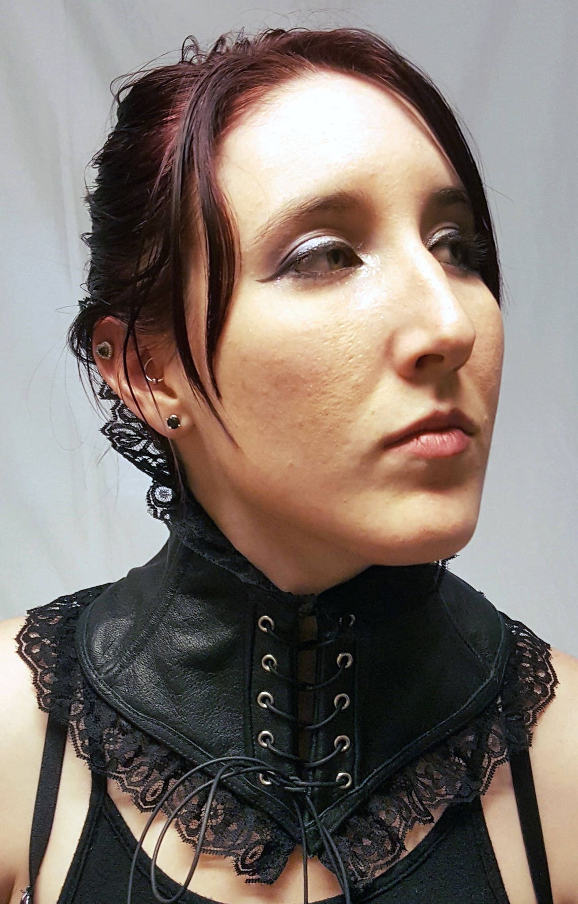 Black Leather High Back Neck Corset Steel Boning Formal - Etsy