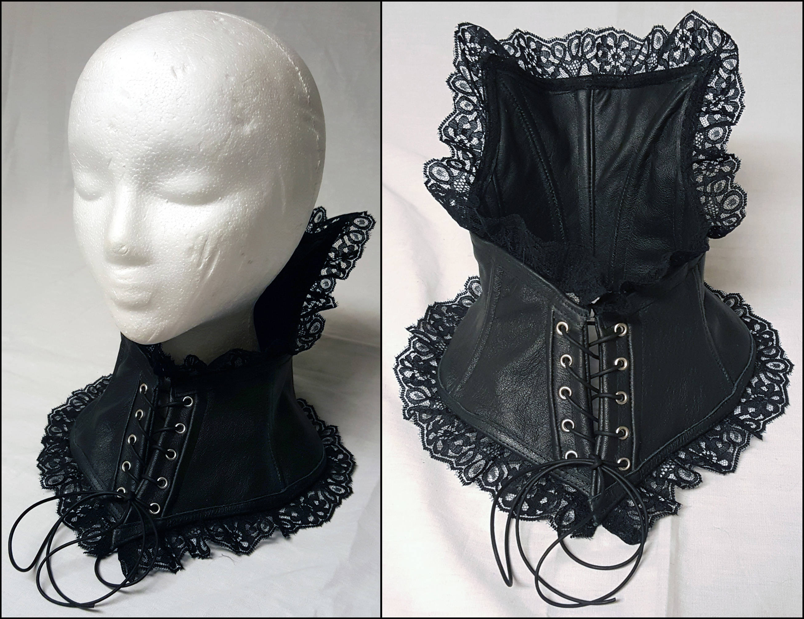 Black Leather High Back Neck Corset, Steel Boning, Formal Wear, Lace ...