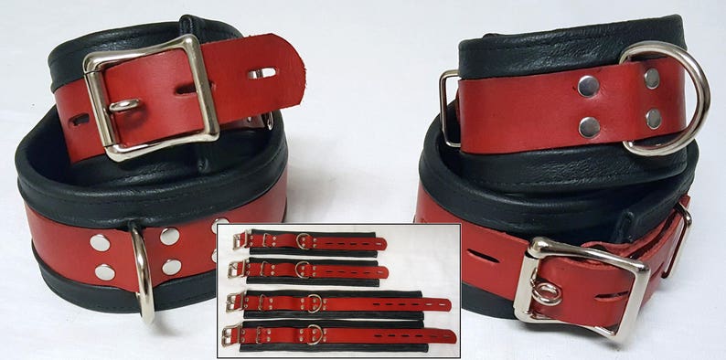 Leather Wrist Ankle And Thigh Cuffrestraint Sets Leather Lined Custom Color Strap Locking Or