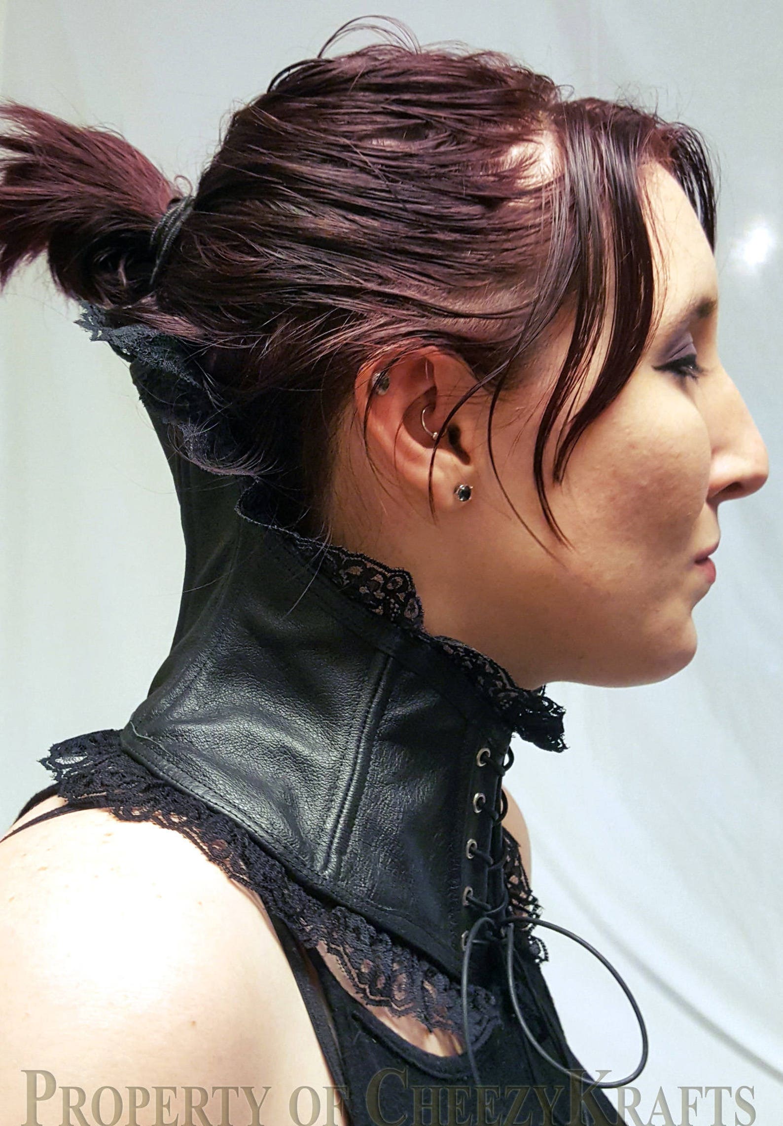 Black Leather High Back Neck Corset, Steel Boning, Formal Wear, Lace ...