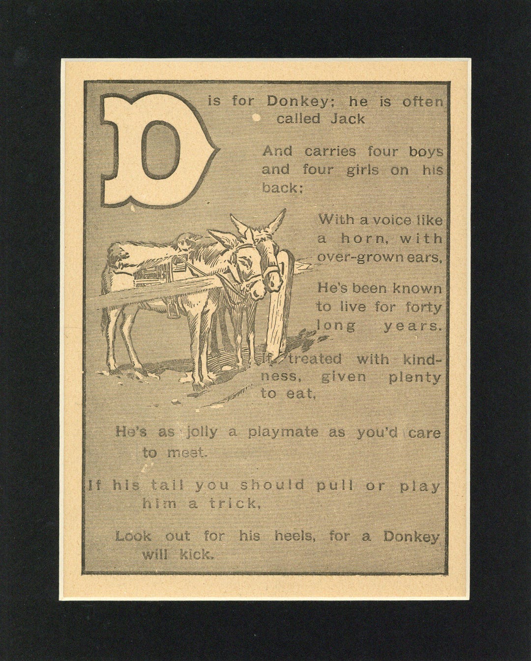 D is for Donkey Antique Illustrated Book Print Circa 1903 - Etsy