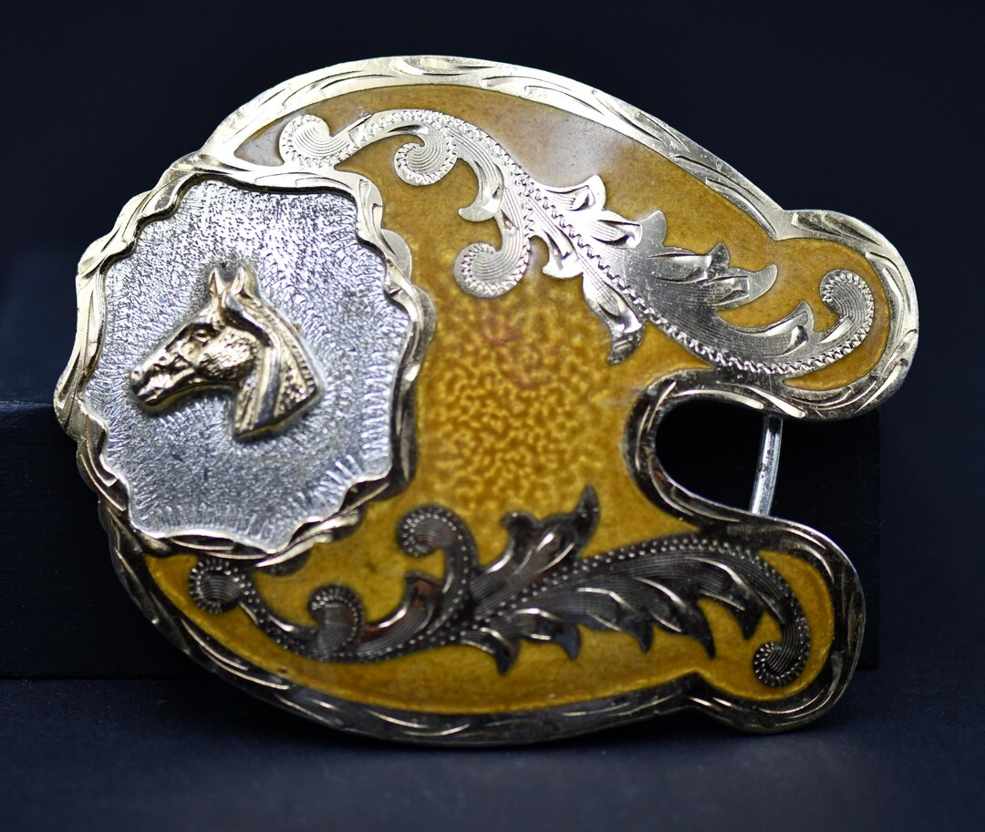 Vintage Western Belt Buckle Made With Gold, Silver, Yellow Lacquer ...