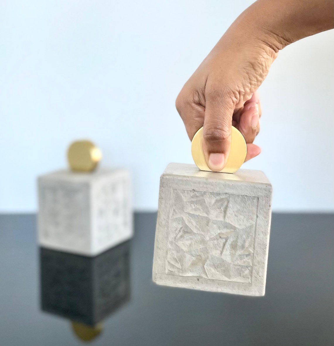Luxe Concrete Paperweight With Brass Pull - Etsy
