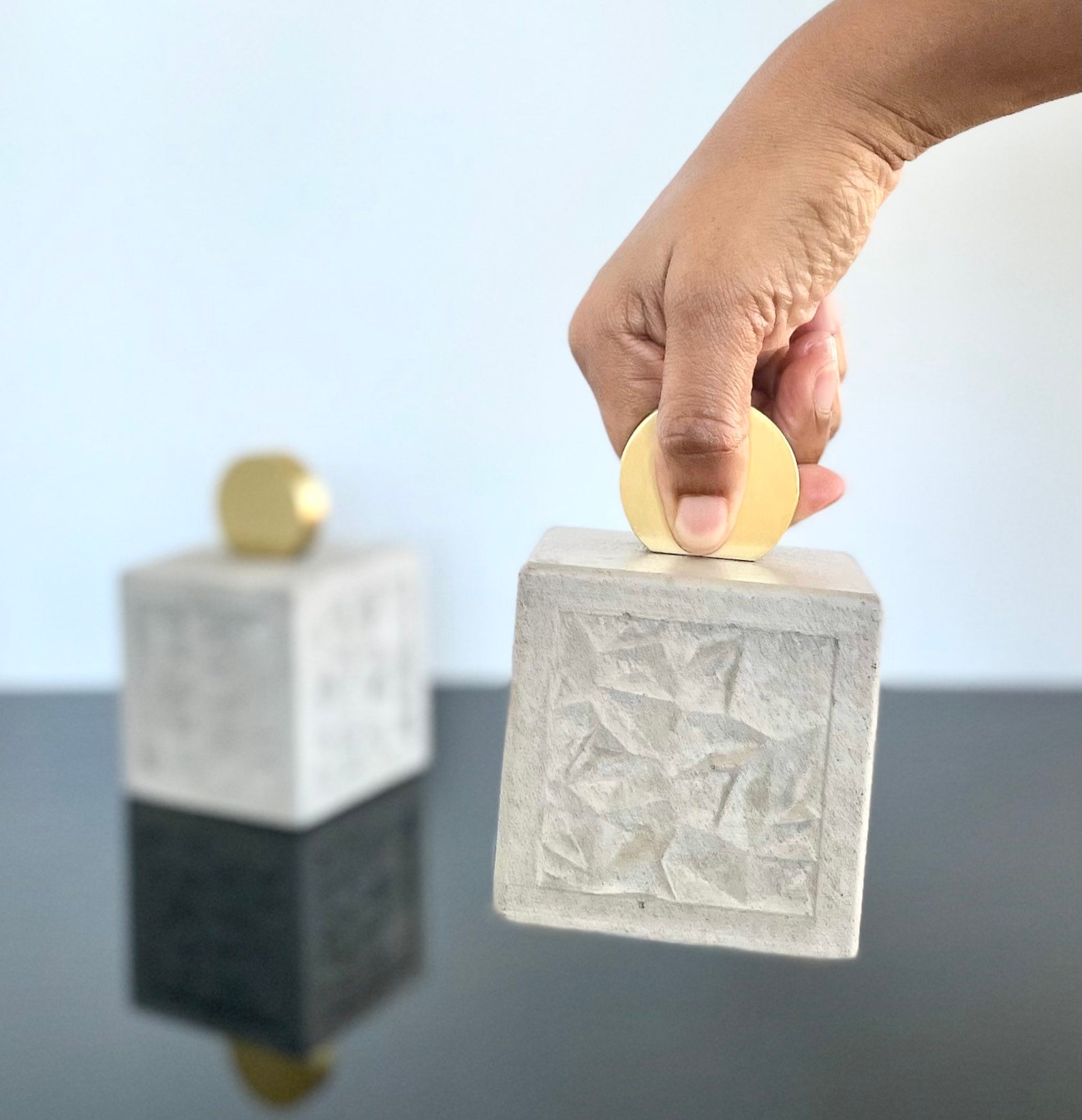 Luxe Concrete Paperweight With Brass Pull - Etsy