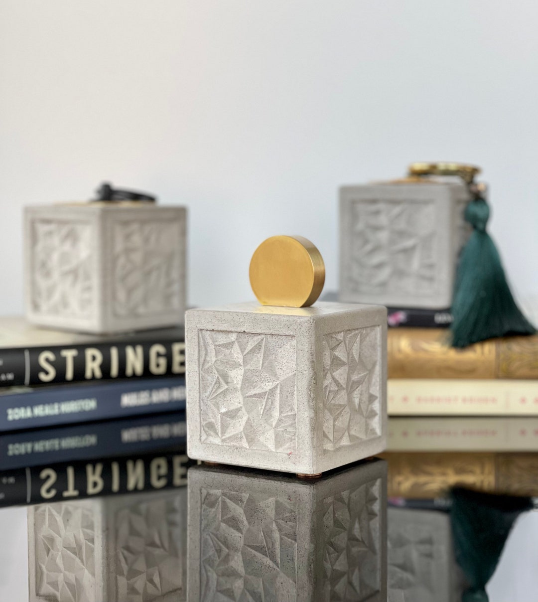 Luxe Concrete Paperweight With Brass Pull - Etsy