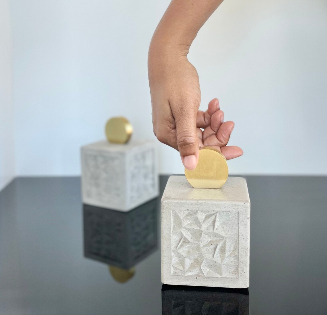 Luxe Concrete Paperweight With Brass Pull - Etsy