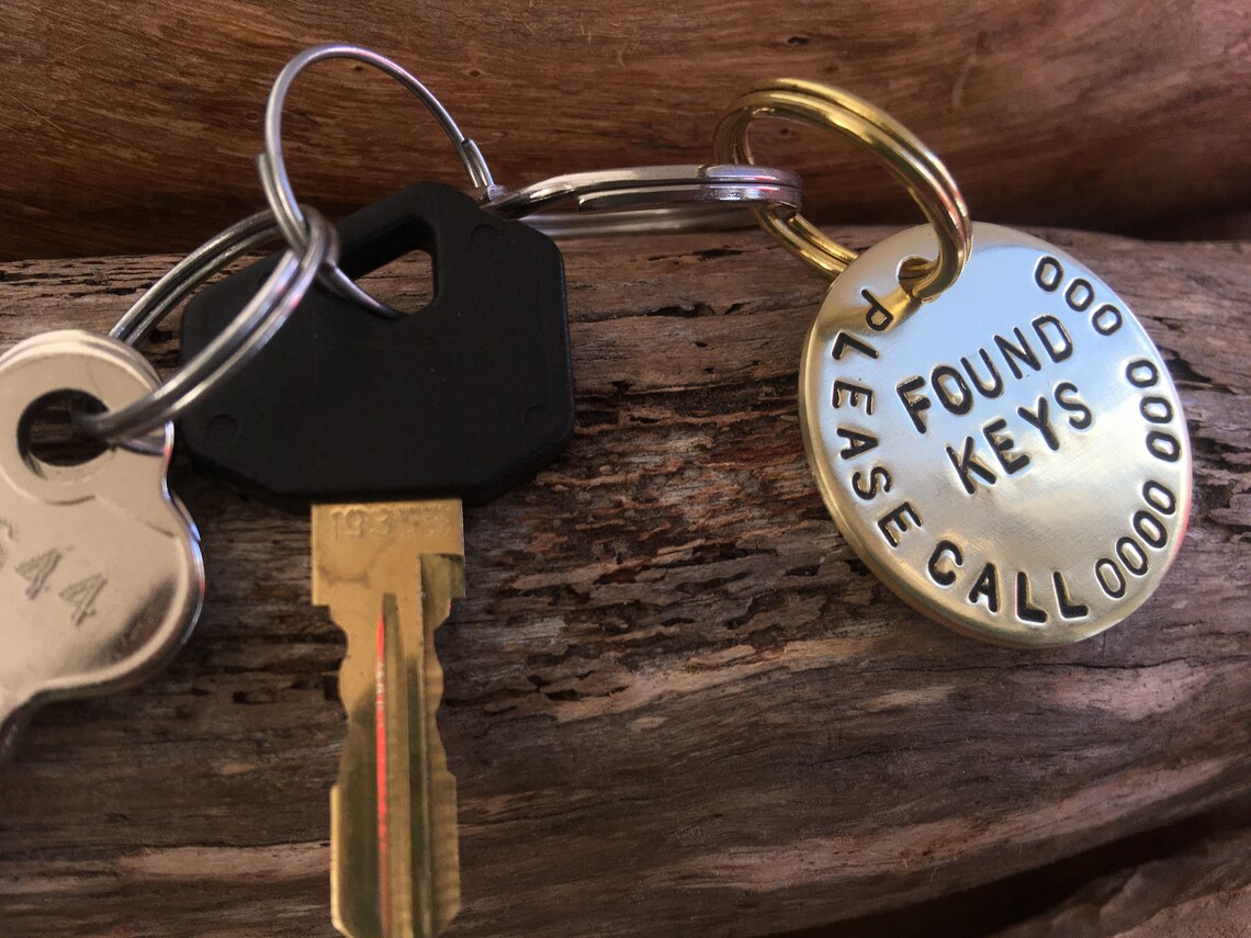 Hand Stamped Personalised Custom Brass Key Ring to Return Lost - Etsy ...