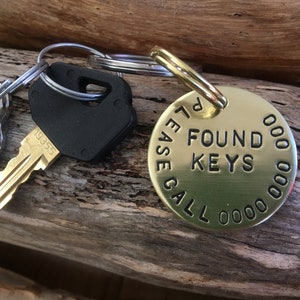 Hand Stamped Personalised Custom Brass Key Ring to Return Lost Keys ...