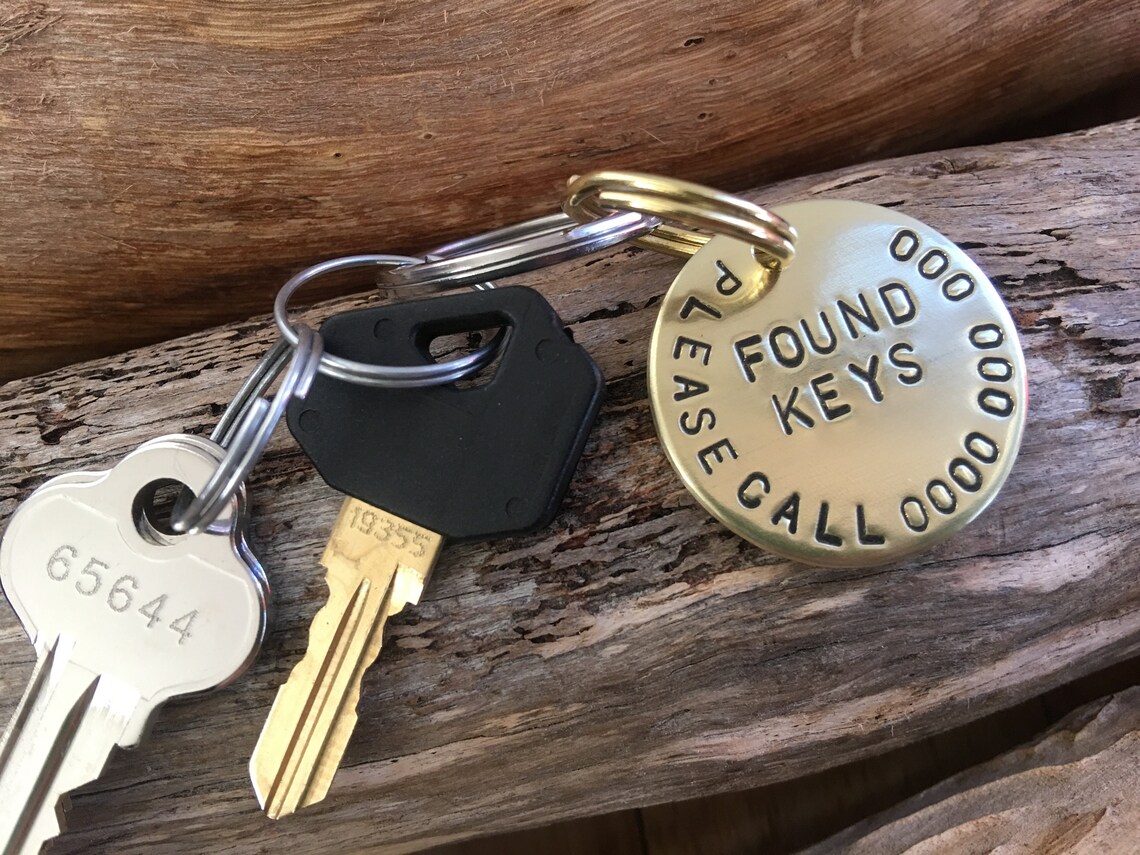 Hand Stamped Personalised Custom Brass Key Ring to Return Lost - Etsy ...