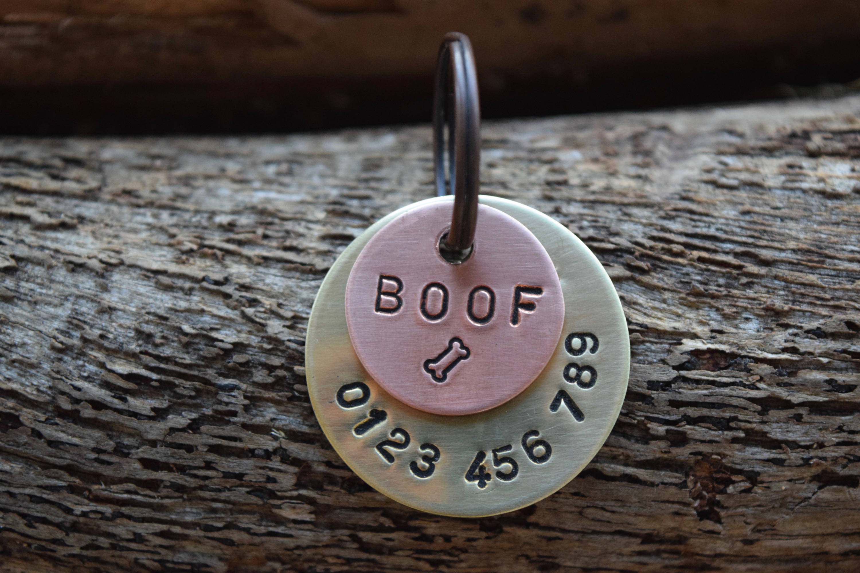 Hand Stamped Custom Personalised Metal Brass & Copper ID Pet Dog Tag ...