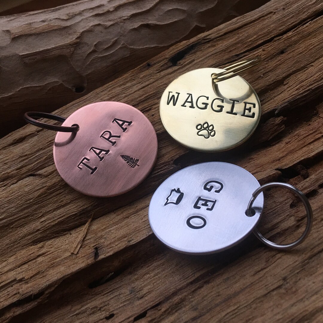 Hand Stamped Big Dog Tag: Personalized Brass Pet ID, Custom Phone ...