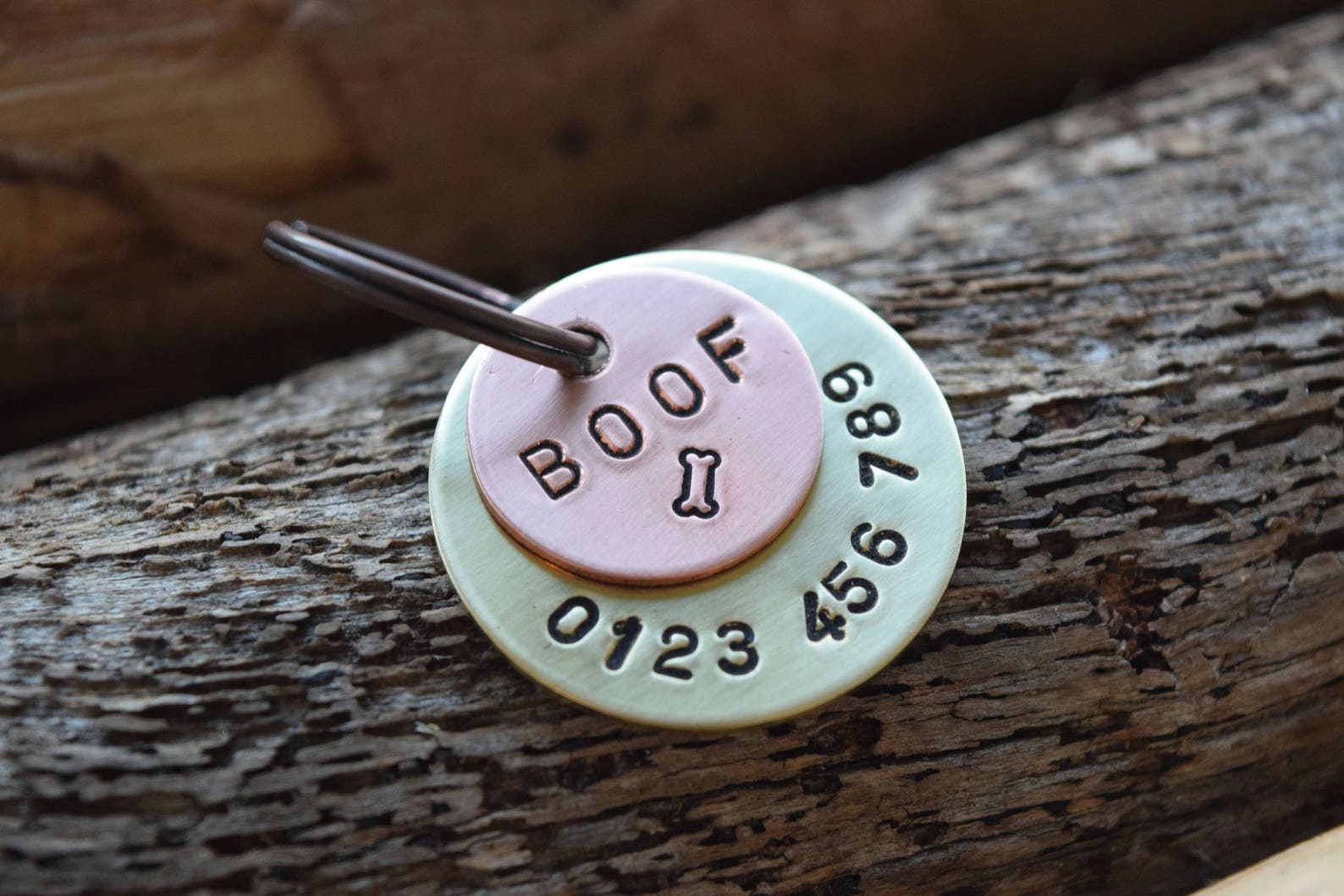 Hand Stamped Custom Personalised Metal Brass & Copper ID Pet Dog Tag ...