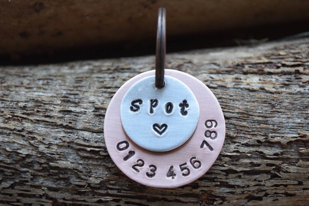 Hand Stamped Custom Personalised Metal Copper & Aluminium ID Pet Dog ...