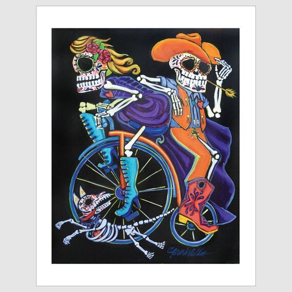 Woman Man Cowboy Riding Penny Farthing Bone Rattler Bike | Etsy