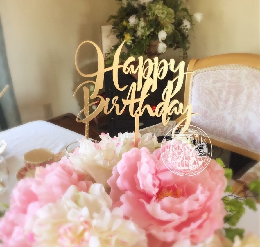 Happy Birthday Cake Topper Centerpiece Topper Gold or | Etsy