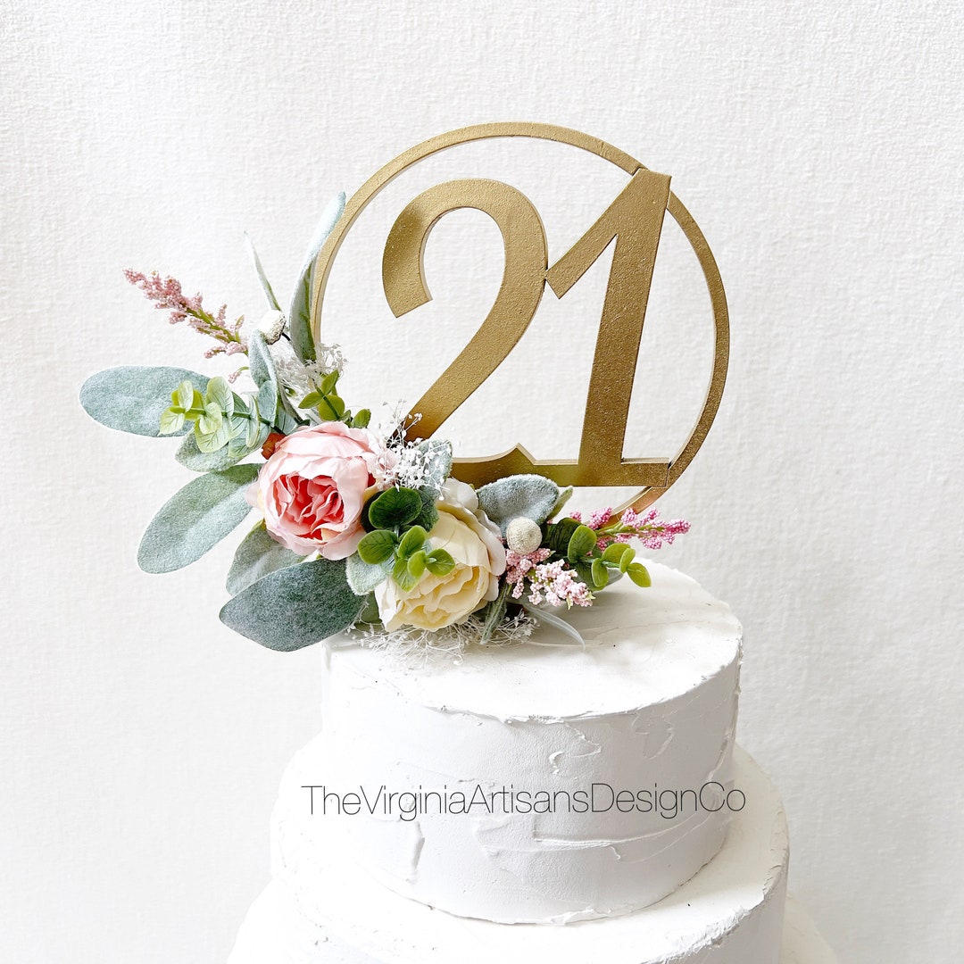 Custom Numeral Floral Cake Topper - Cake Topper With Flowers and Custom ...