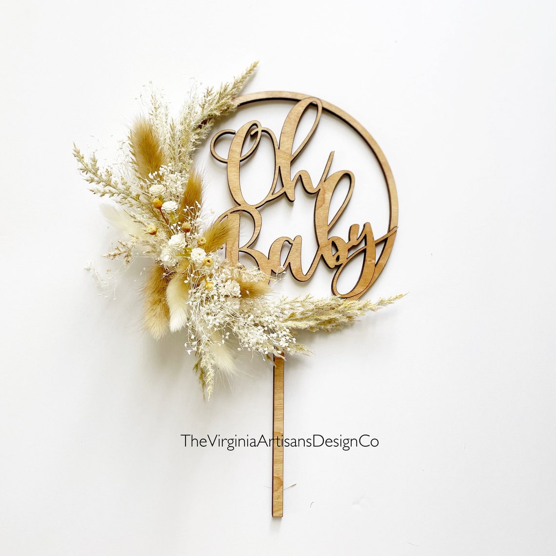 Oh Baby Wooden Hoop Dried Flowers Cake Topper - Ivory Dried Flowers ...