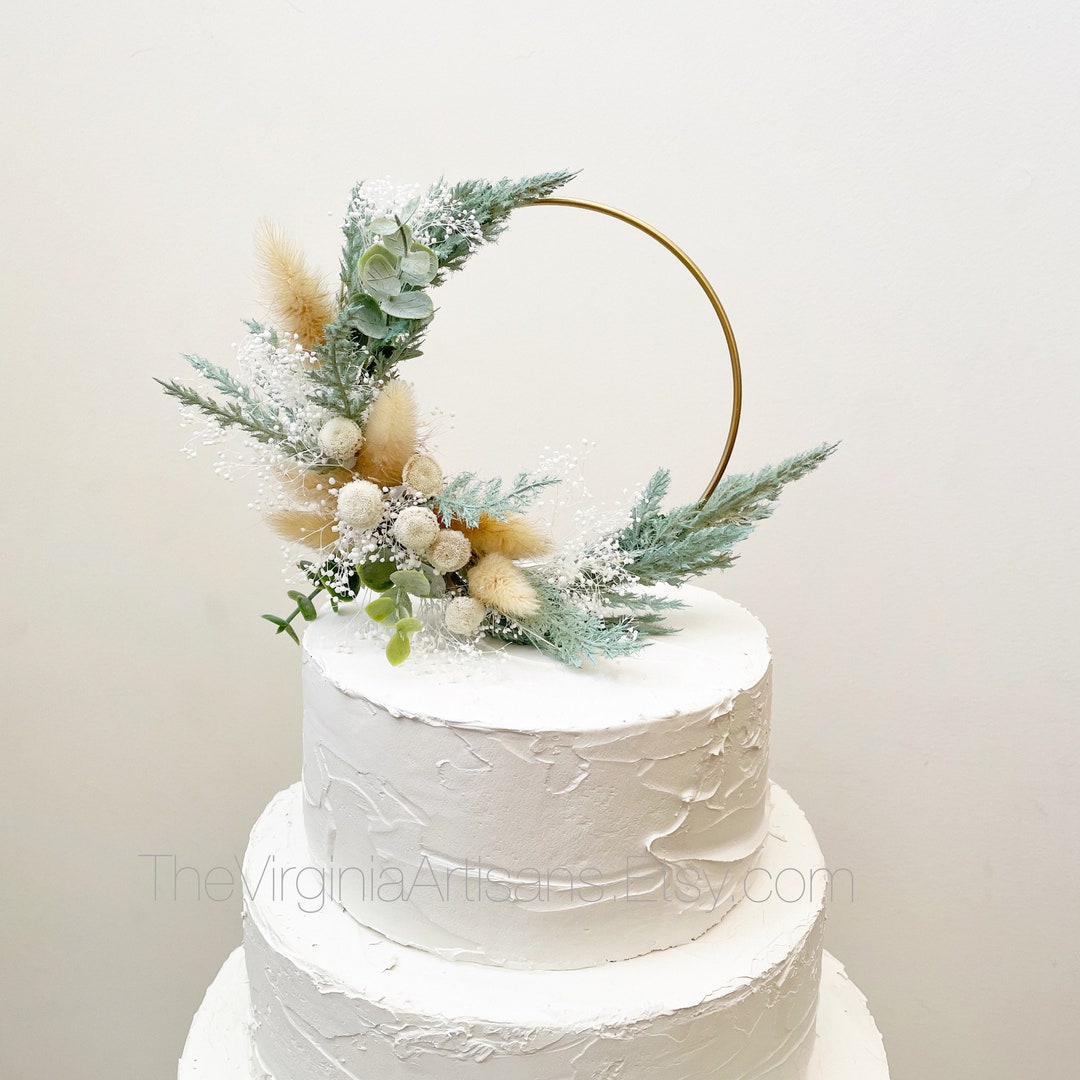 Hoop Dried Flowers Cake Topper Sage Beige Dried Flowers Cake Topper ...
