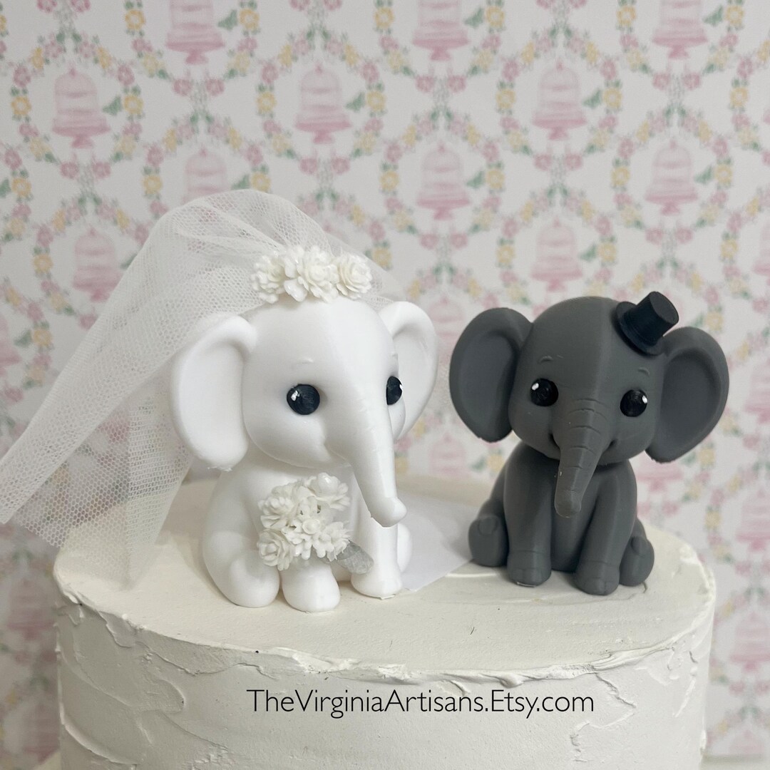 Elephant Couple Wedding Cake Topper, Bride and Groom With Veil & Top ...