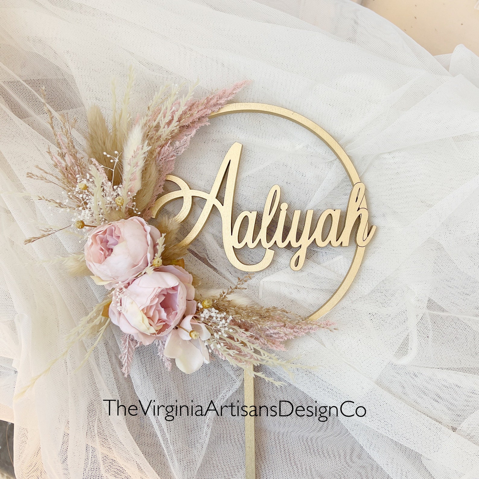 Personalized Cake Topper/ Dried Flowers/ Silk Flowers Cake Topper ...