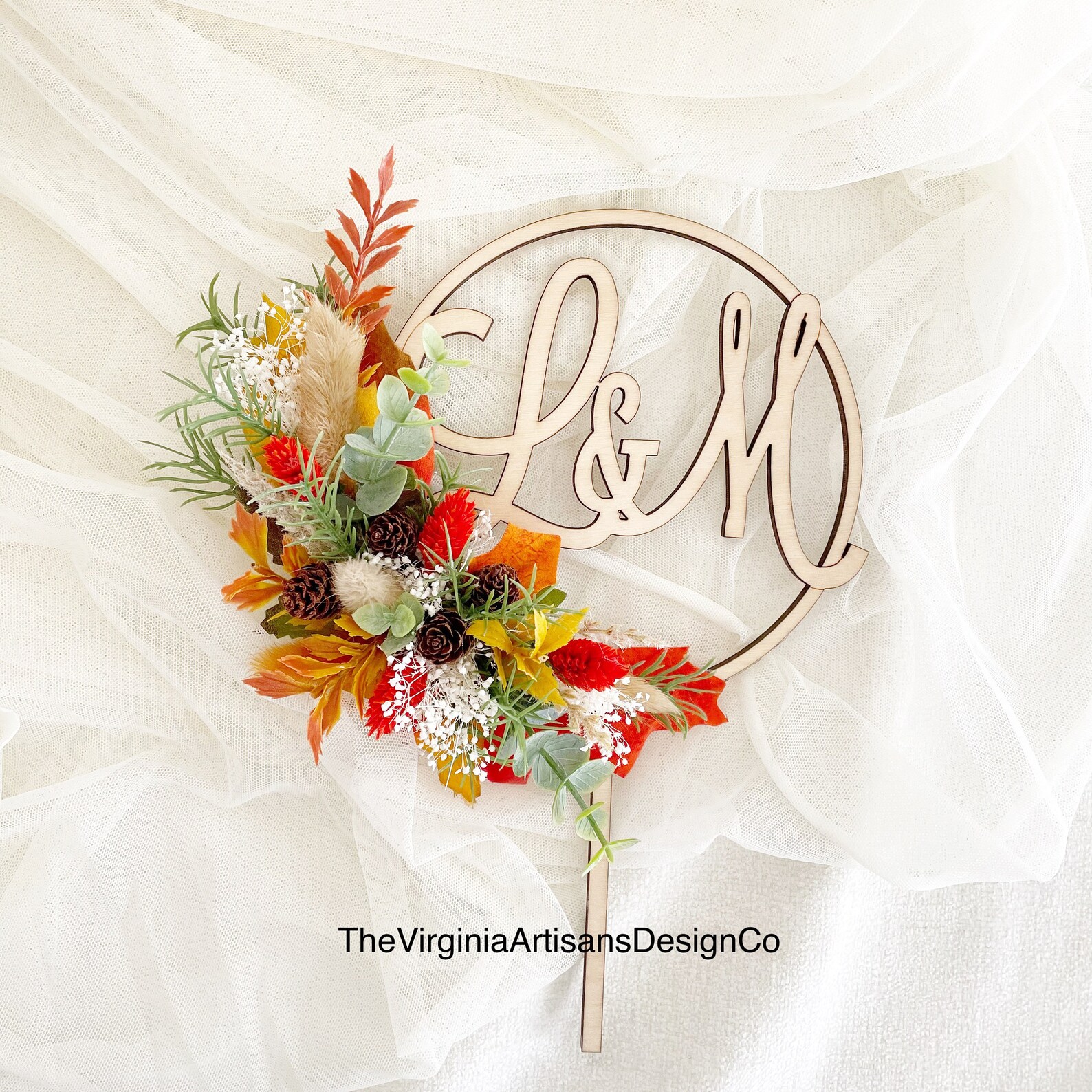 Initials Fall Cake Hoop Topper, Two Initials With Fall Florals Cake ...