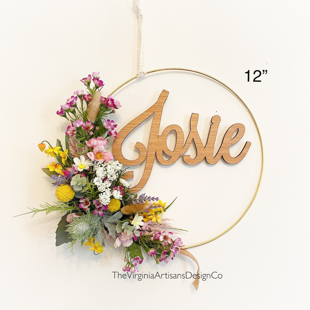 Floral Nursery Wreath With Name - Wildflowers With Custom Name Sign ...