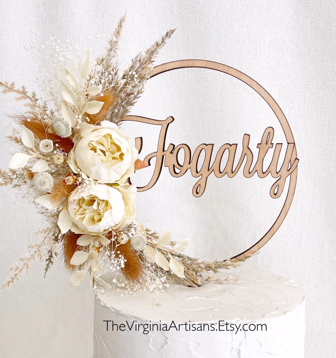Personalized Hoop Cake Topper/ Dried Flowers/ Silk Flowers - Pampas ...