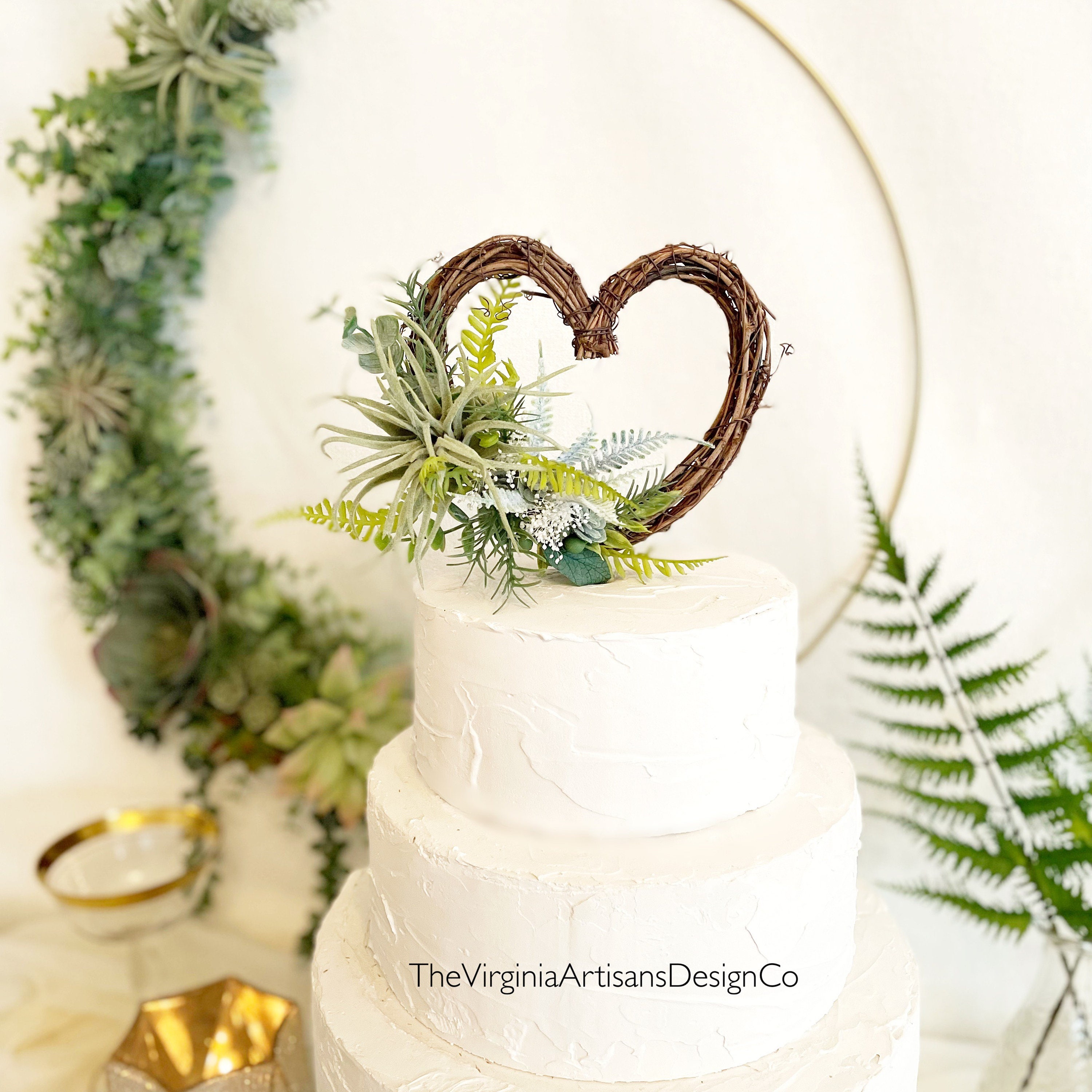 Rustic Heart Wedding Cake Toppers