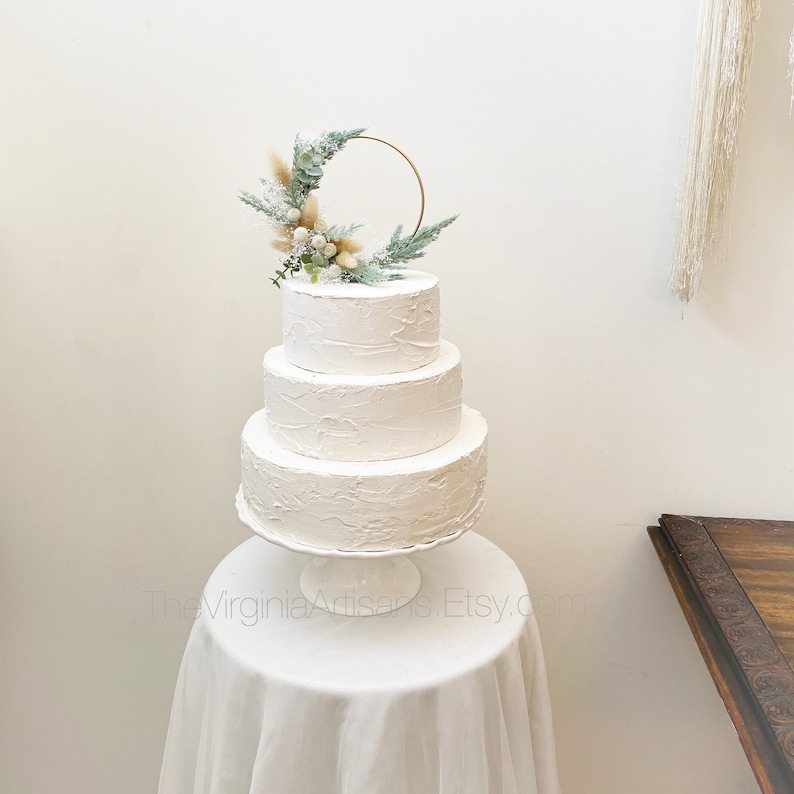 Hoop Dried Flowers Cake Topper - Sage| Beige Dried Flowers Cake Topper ...