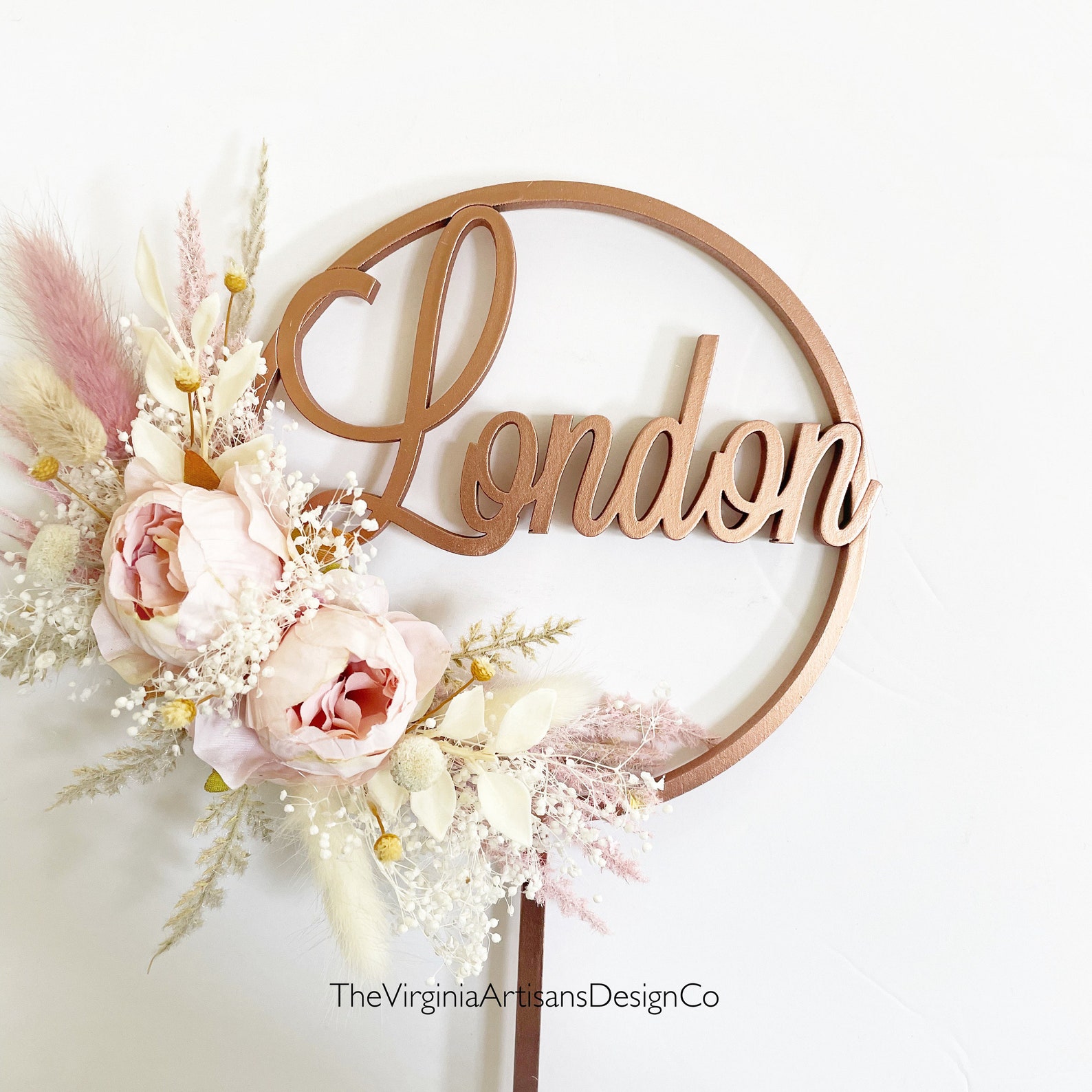 Personalized Cake Topper/ Dried Flowers/ Silk Flowers Cake Topper ...