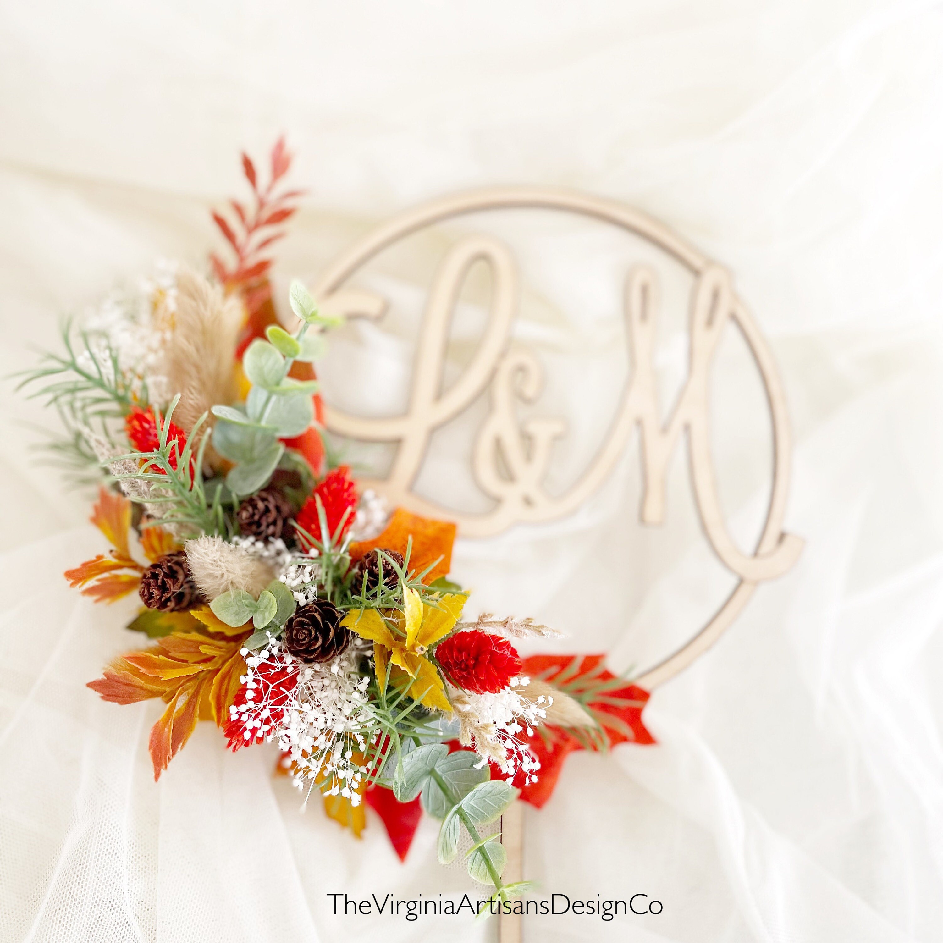 Initials Fall Cake Hoop Topper, Two Initials With Fall Florals Cake ...