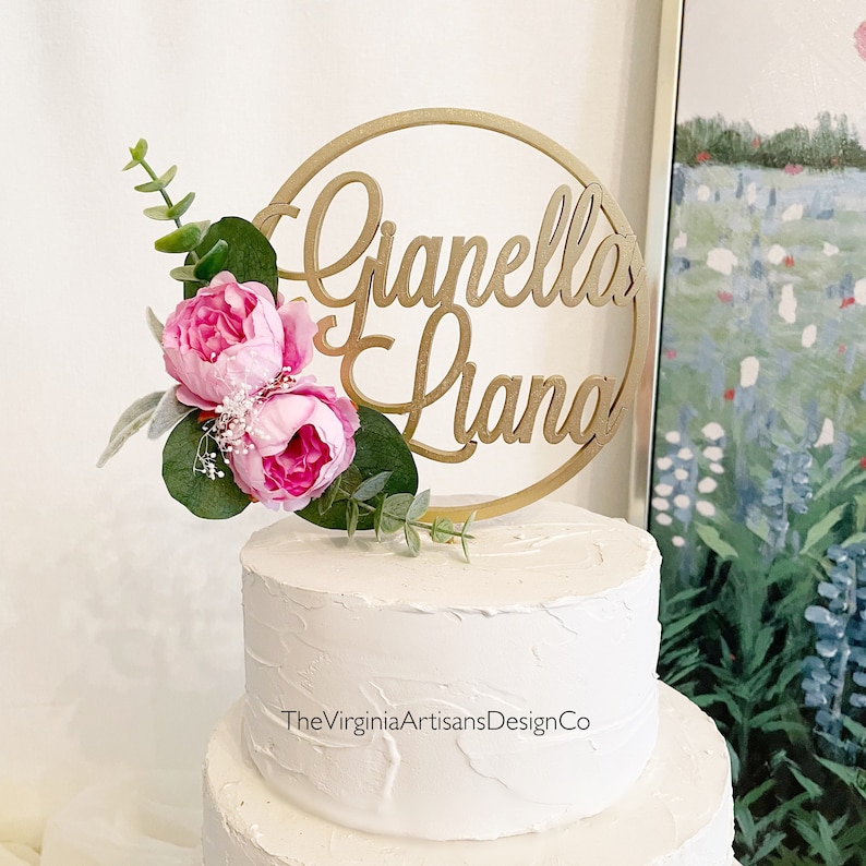 Personalized Cake Topper Cake Topper With Flowers and - Etsy