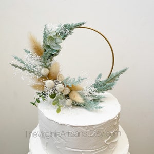 Hoop Dried Flowers Cake Topper - Sage| Beige Dried Flowers Cake Topper ...