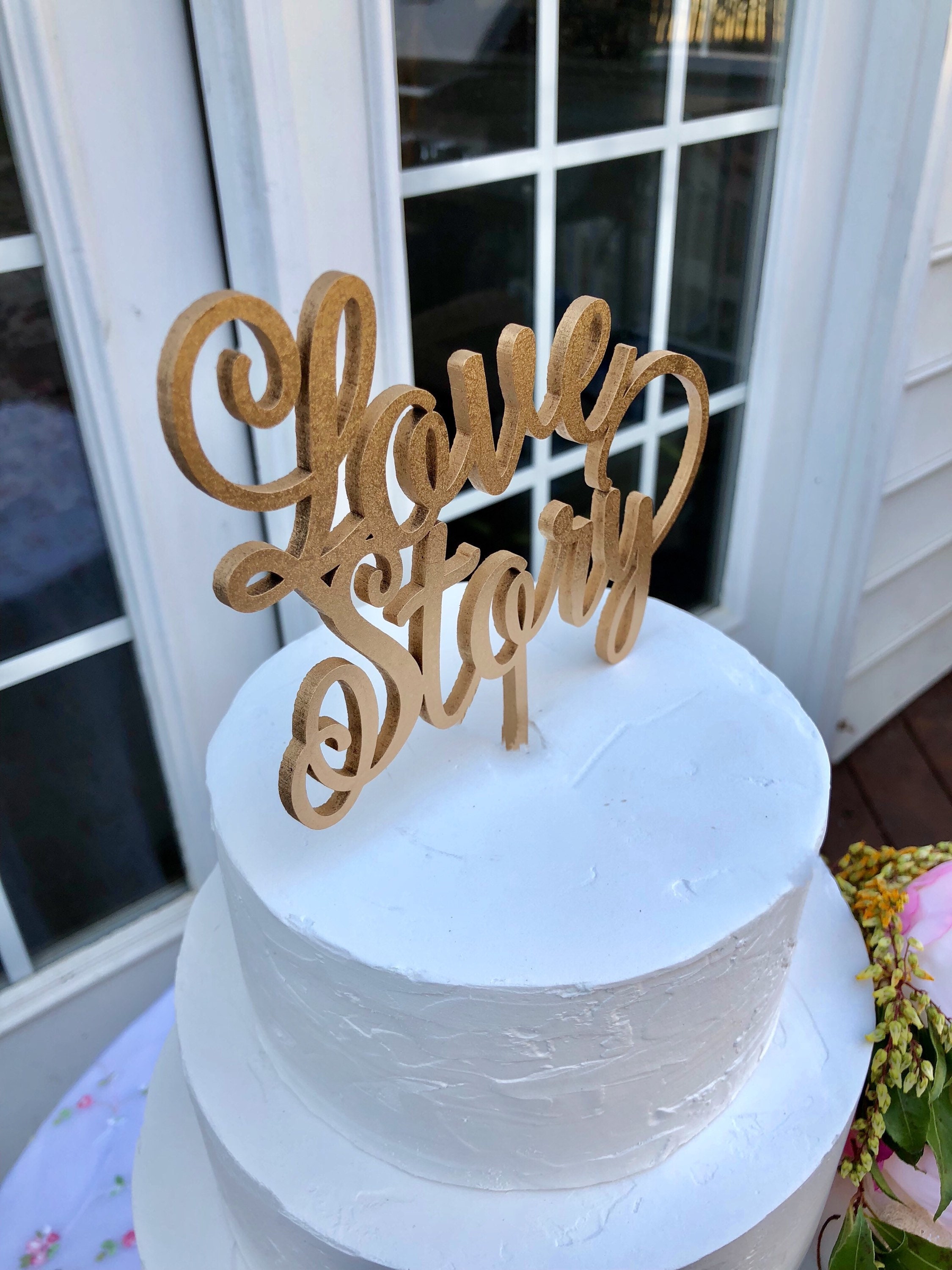 Love Story Cake Topper - Gold Love Cake Topper - Love Story Wedding ...