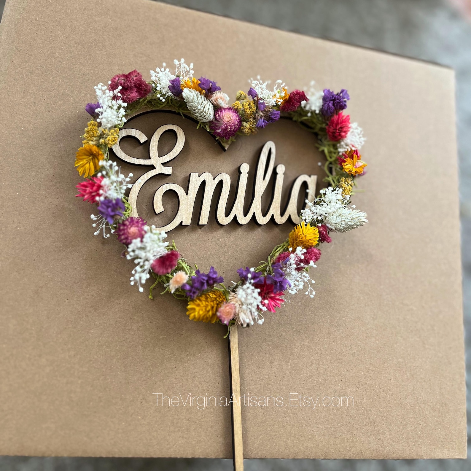 Personalized Cake Topper With Flowers ~ Custom Name With Dried Florals ...