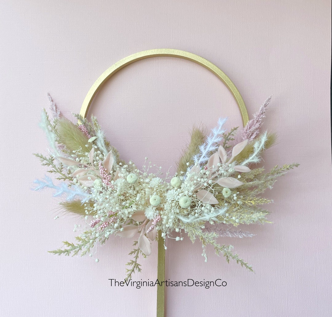 Hoop Dried Flowers Cake Topper - Blush/cream Dried Flowers Cake Topper ...