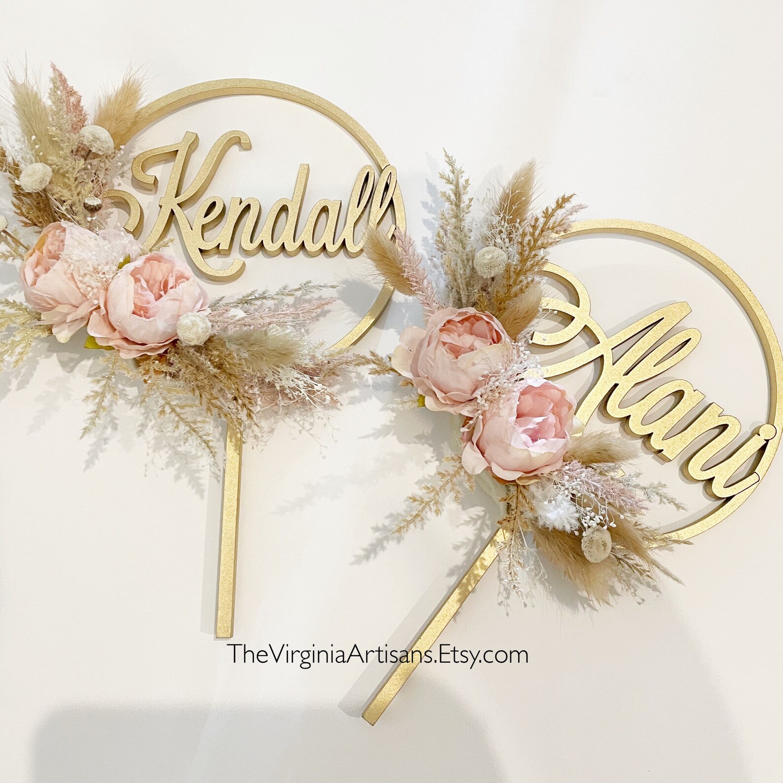 Personalized Cake Topper/ Dried Flowers/ Silk Flowers Cake Topper ...