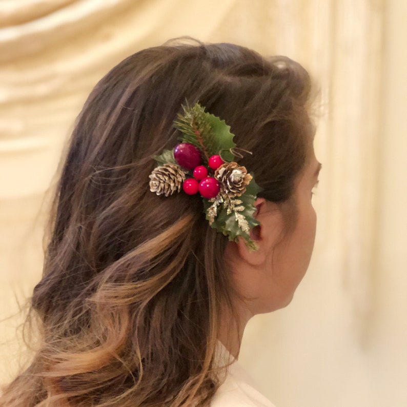 Christmas Floral Hair Comb Christmas Hair Clip Bridal | Etsy