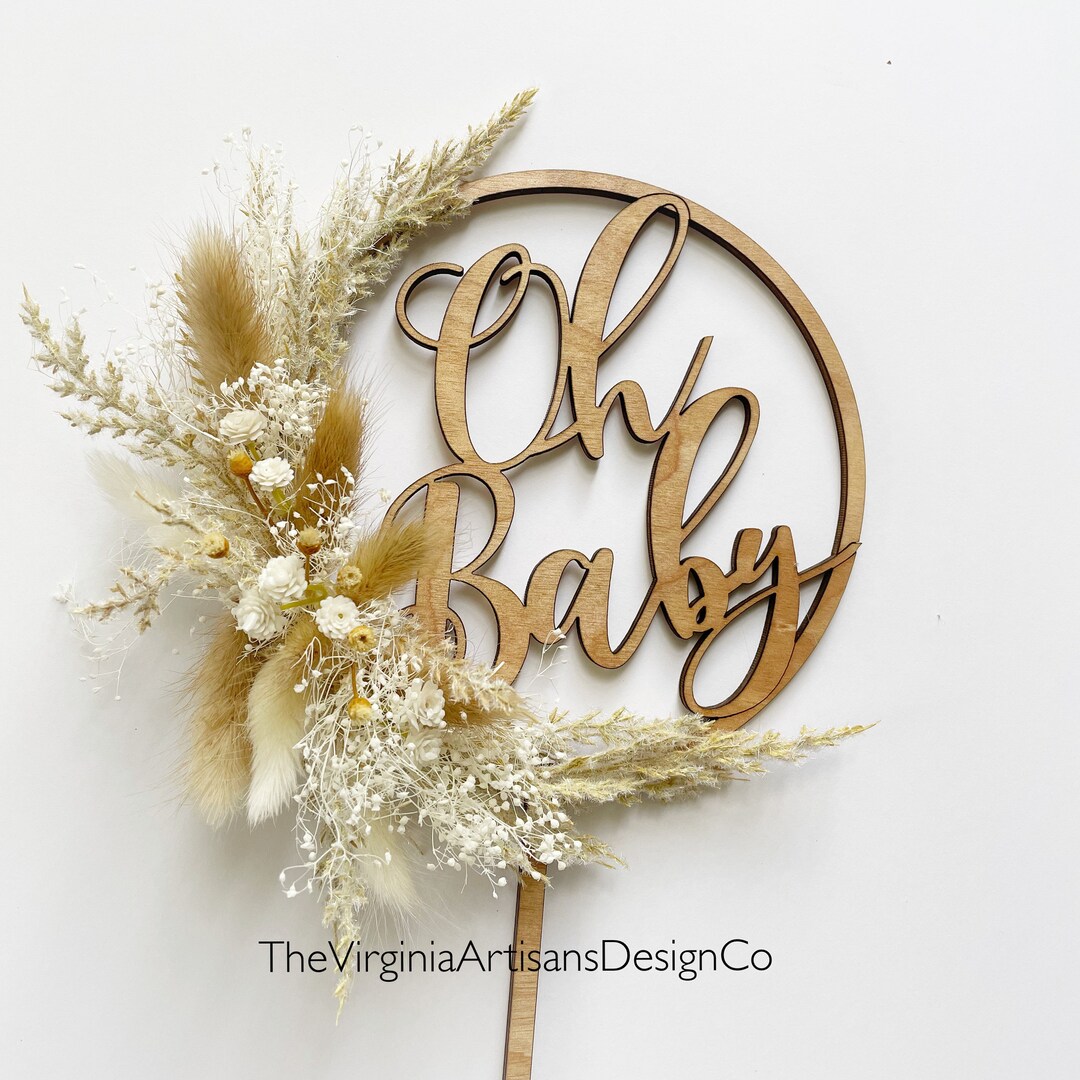 Oh Baby Wooden Hoop Dried Flowers Cake Topper - Ivory Dried Flowers ...